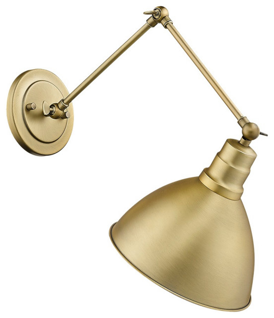 1 Light Wall Mount Cone shaped Adjustable Sconce in Aged Brass ...
