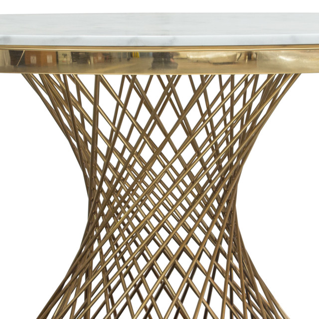 60" Round White Genuine Marble Top Dining Table and Gold Spiral Spoked ...