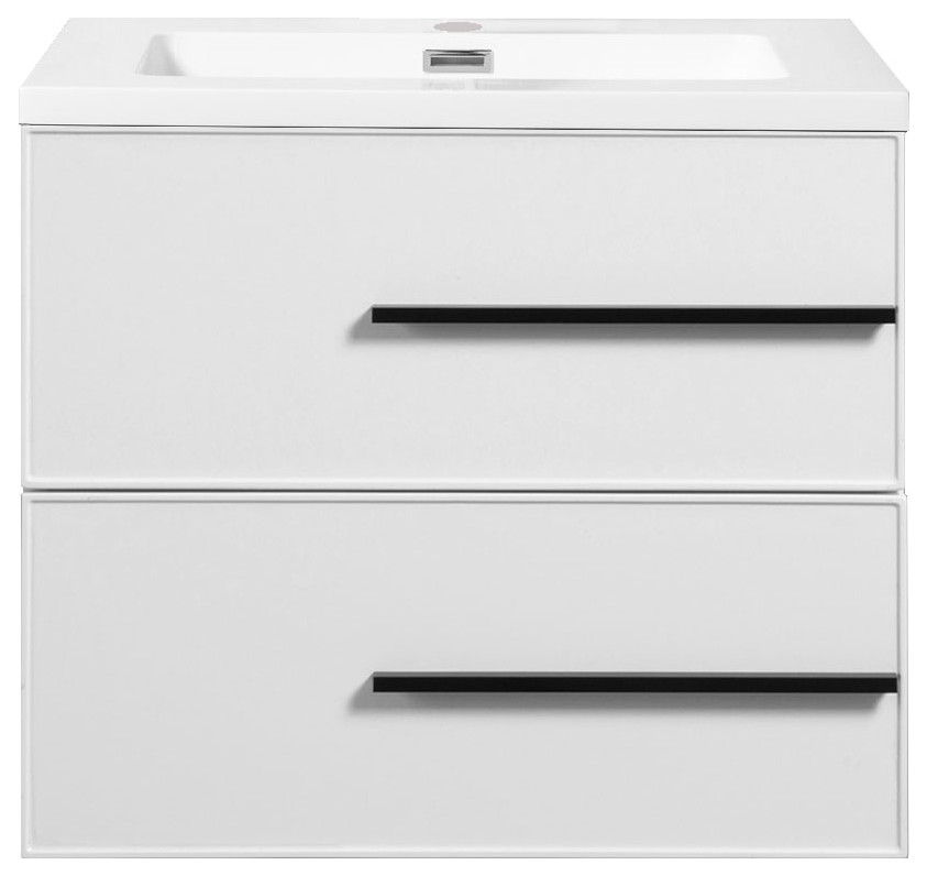 Wall-Mounted White Vanity with Sink Top and Two Drawers, 24" - Modern ...