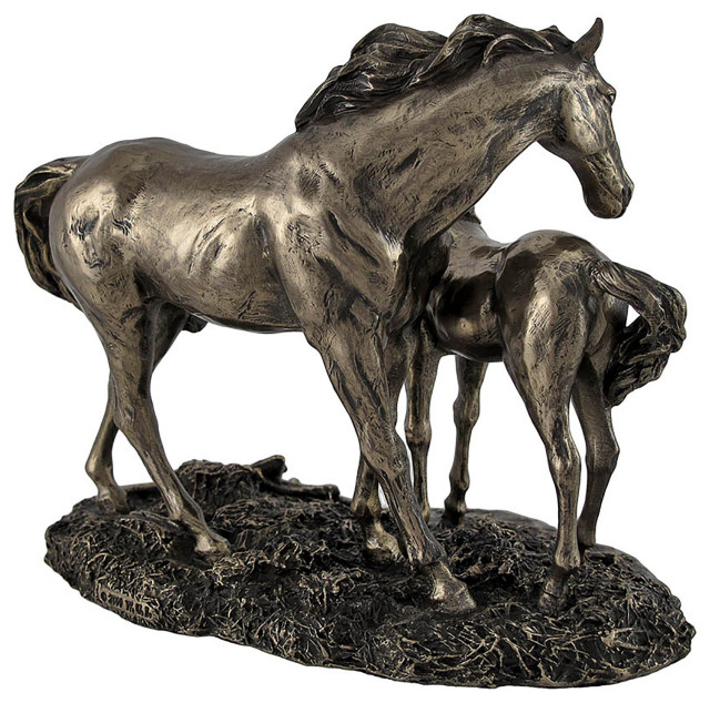 Mare and Foal Wild Horses Bronzed Statue, One Size - Traditional ...
