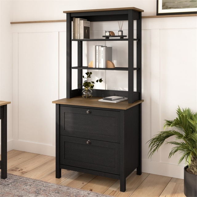 Pemberly Row Bookcase with Drawers in Vintage Black and Reclaimed Pine ...