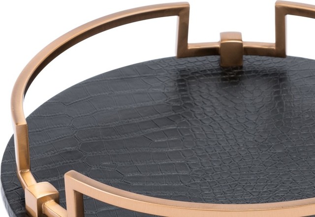 Modern Contemporary Decorative Boxe Tray Decor, Black, Faux Leather ...