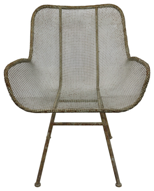 Sturdy Metal Chair, Antique Finish, White - Industrial - Outdoor Lounge ...