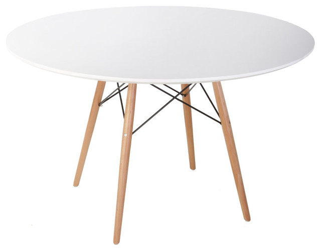 Circular MDF Top Dining Table with Wooden Legs, White and Brown ...