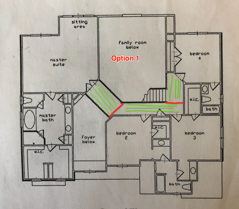 Hardwood direction in angled hallway