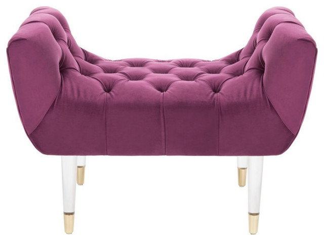 Monica Tufted Velvet Acrylic Bench Plum - Contemporary - Upholstered ...