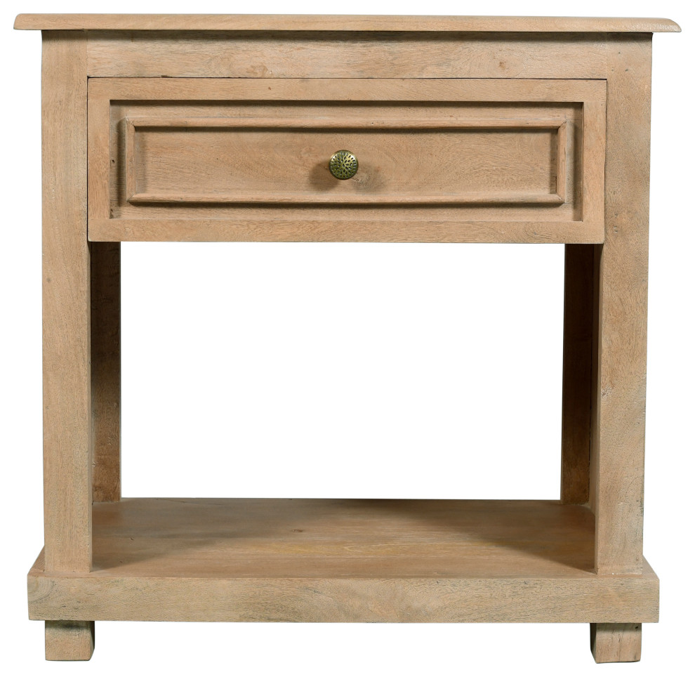 Jenna 1-Drawer Solid Wood Nightstand With Seadrift Beige Finish ...