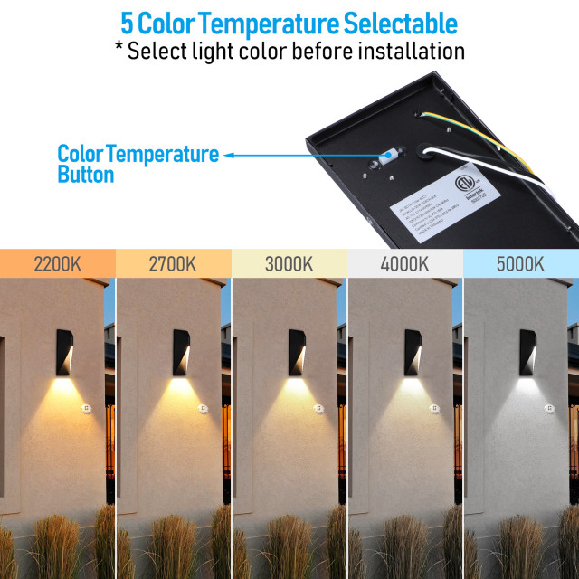 4 Pack 15W 14" 5CCT LED Wall Sconce, 100-277V Porch Light, 10%-100% ...