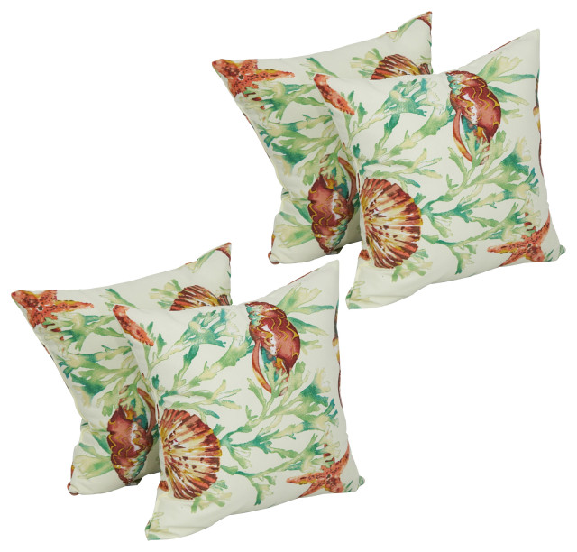 17" Square Polyester Outdoor Throw Pillows, Set of 4, Daytrip Reef ...