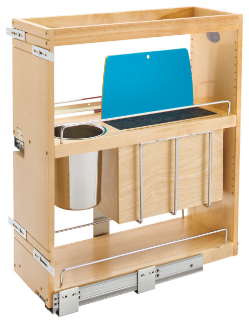 Wood Base Cabinet Knife Block Pull Out Organizer With Soft Close, 9.28 ...