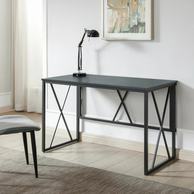 Traditional Desk, X-Shaped Design With Metal Base & Rectangular Top ...