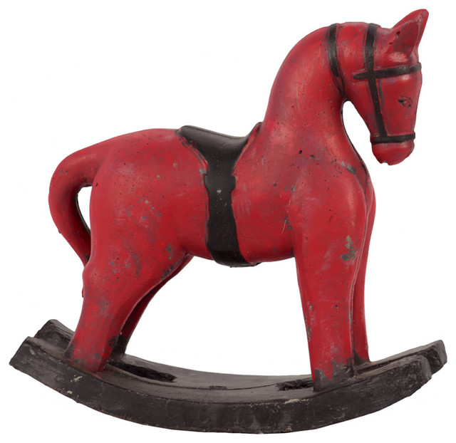 Cement Rocking Horse With Saddle Sculpture - Rustic - Decorative ...