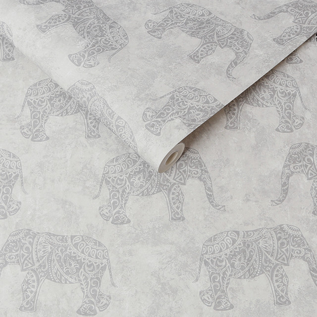 Moroccan Elephants Natural Wallpaper - Mediterranean - Wallpaper - by ...