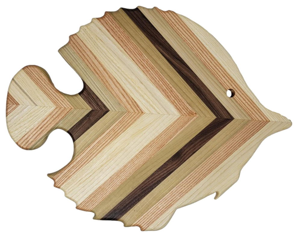 Large Wood Fish Serving Board USA Made 18x14 Angel Tropical Coastal ...