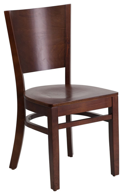 Contemporary Solid Back Walnut Wood Dining Chair, 17.25"W x 20.50"D x ...