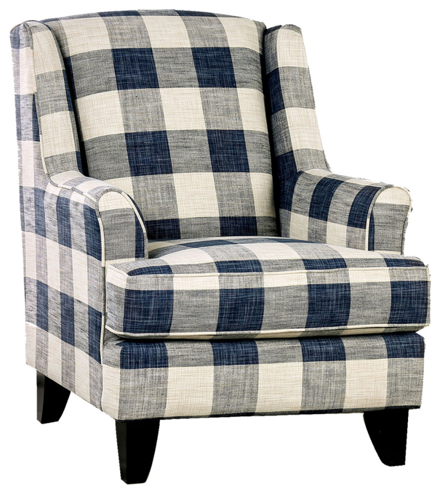 Fabric Chair with Checkered Pattern Design, Ivory - Farmhouse ...