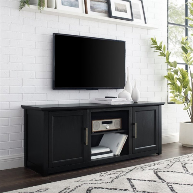 Bowery Hill Wood Low Profile TV Stand for TVs up to 65" in Black ...