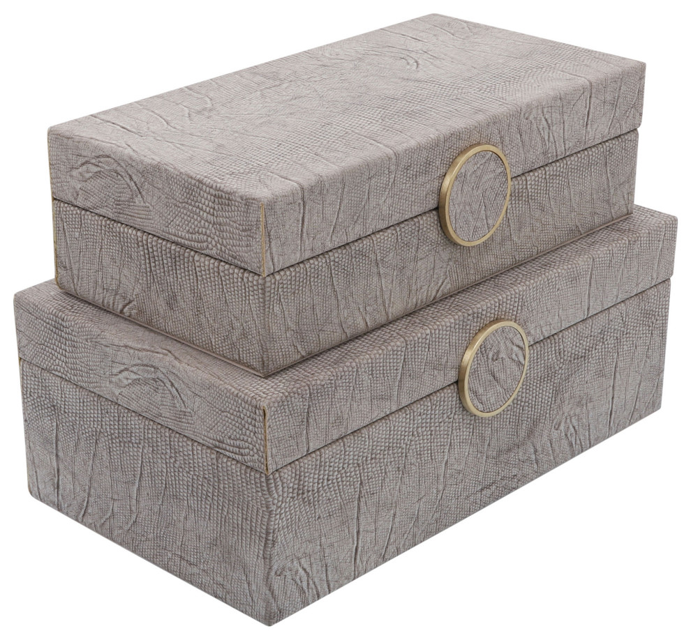 Wood, S/2 10/12" Box W/ Medallion, Beige - Contemporary - Decorative ...