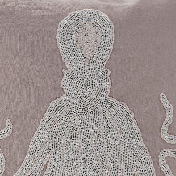 Sea Squid, Beige Cotton Linen Throw Pillows Cover, 14"x14" - Beach ...