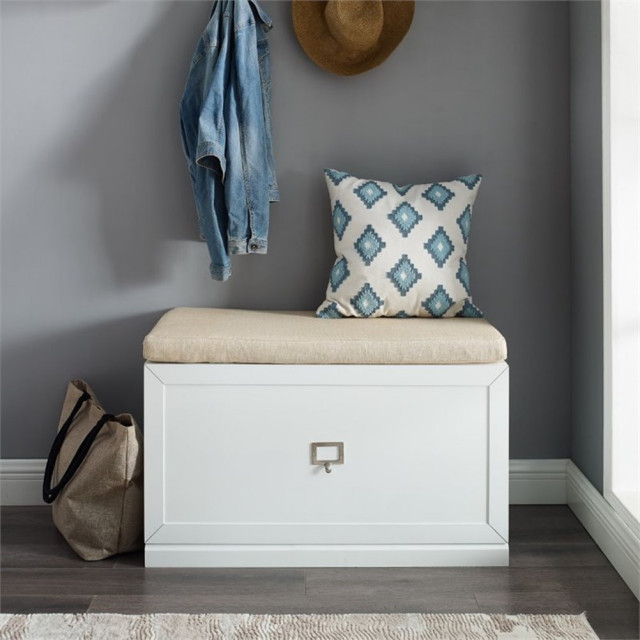 Bowery Hill 20.5" Modern Wood/Linen Entryway Bench in White/Tan ...