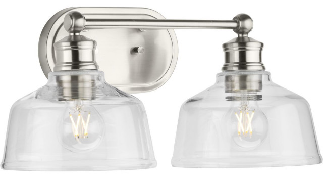 Singleton 2-Light 17" Brushed Nickel Vanity Light With Clear Glass ...