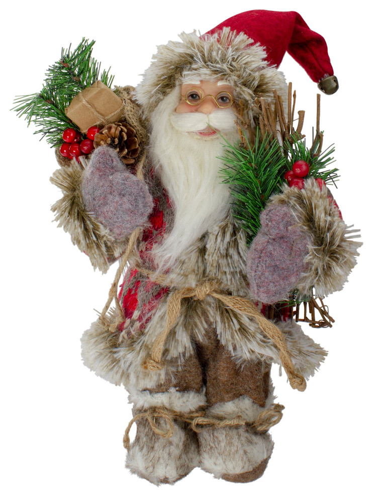12" Standing Outdoor Santa Christmas Figure With Fur Boots and Presents ...