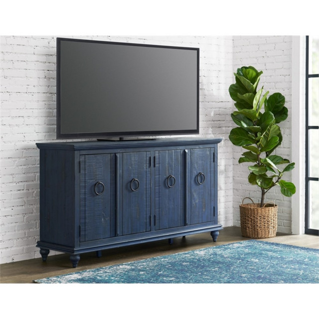 Bowery Hill Modern / Contemporary Rustic Blue Solid Wood 65" TV Stand ...