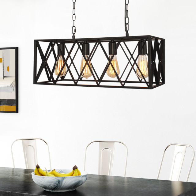 Modern 4-Light Rectangular Chandelier - Industrial - Kitchen Island ...