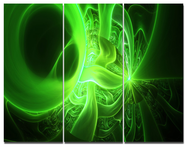 Bright Green Designs on Black, Abstract Wall Art Canvas, 36x28, 3 ...