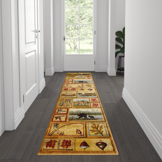 Angie Collection Beige Runner 2' x 7' Bear and Moose Wilderness Area ...