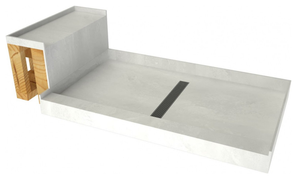 Base'N Bench 34x60 Shower Pan Center Brushed Nickel Trench With Seat ...