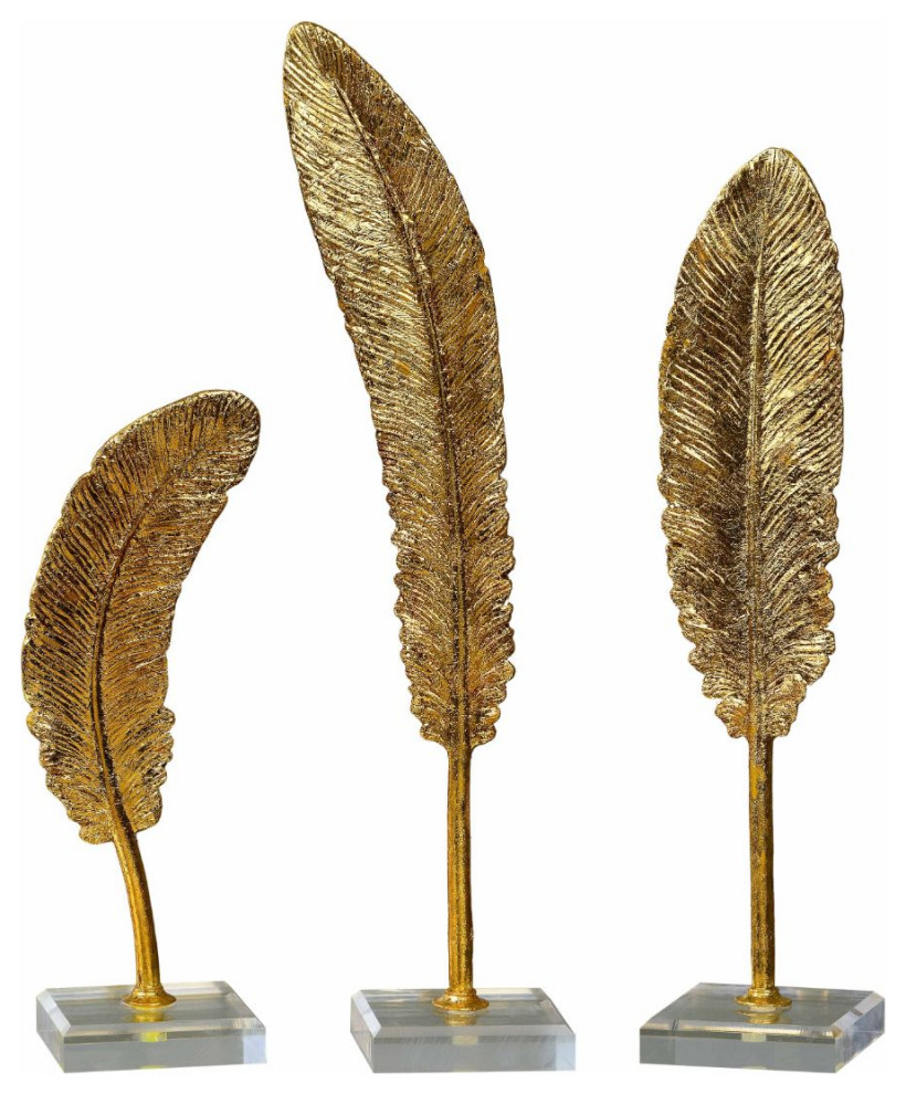 Uttermost Feathers Gold Sculpture Set of 3 - Contemporary - Decorative ...