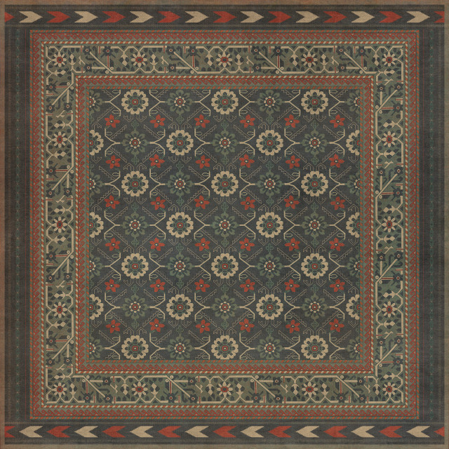 Persian Bazaar Balouch, Pahwal 72x72 Vintage Vinyl Floorcloth, Blue/Red ...