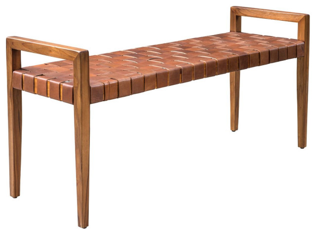Uttermost Plait Woven Leather Bench - Transitional - Upholstered ...