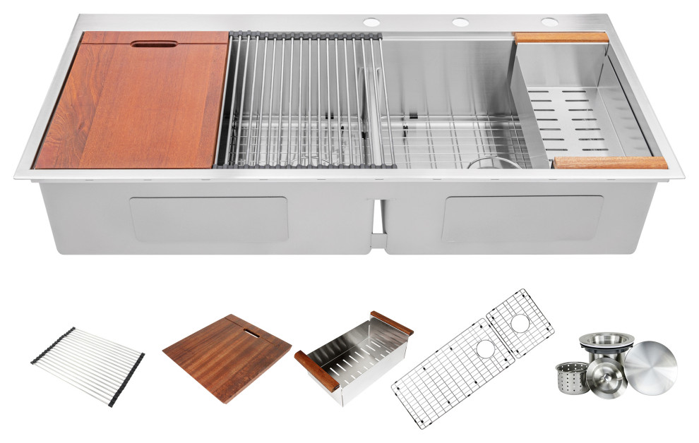 48" x 22" 16 Gauge Stainless Steel Workstation Topmount/Drop-in Sink ...