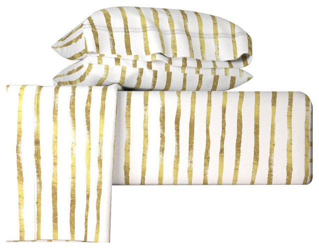 Thin Stripe Gold Gold Texture 4pc Cotton Sheet Set, Queen ...