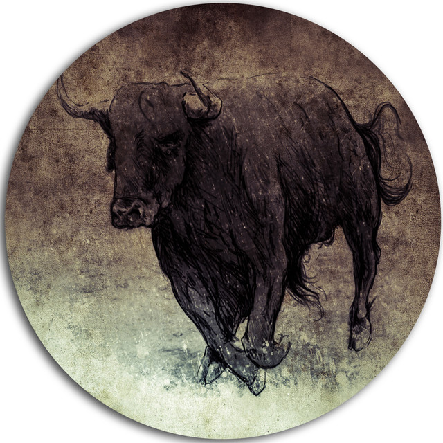 Bull Running On Vintage Paper, Animal Digital Disc Metal Wall Art, Disc ...
