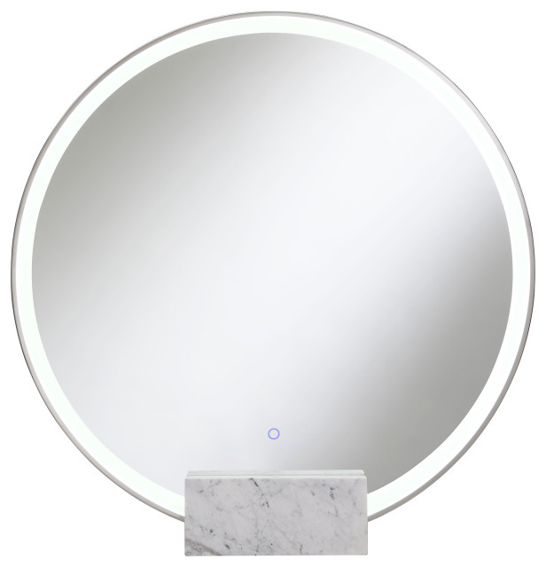 Jocelyn Round Table Top LED Vanity Mirror White Marble Base Chrome ...