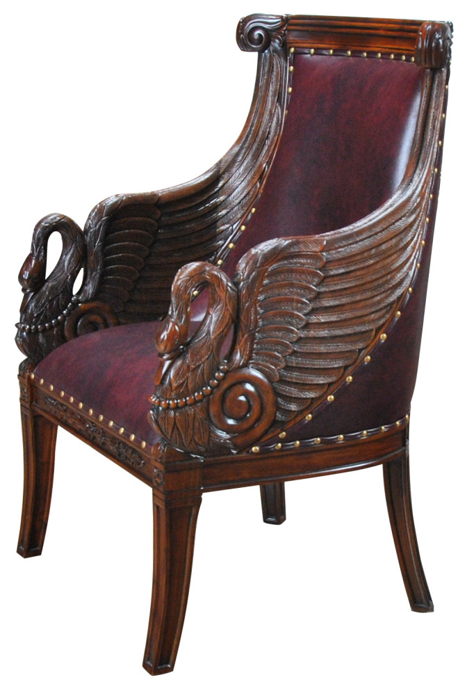 Mahogany Swan Arm Chair With Red Leather - Traditional - Armchairs And ...