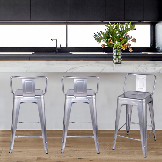 Lowback Silver Metal Bar Stools Set of 1 - Industrial - Bar Stools And ...