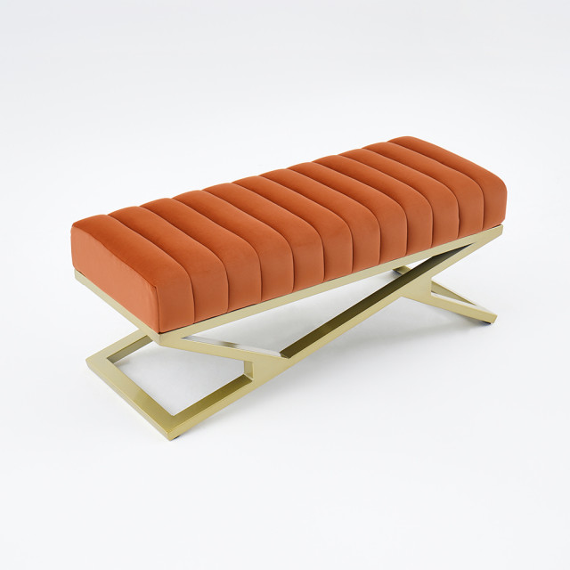 Modern Bedroom Bench Orange Velvet Upholstered Ottoman Bench in Gold X ...