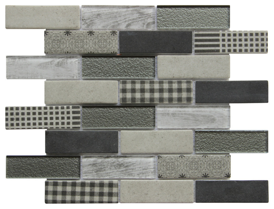 French Gingham Brick Pattern Glass Mosaic, Sample - Contemporary ...