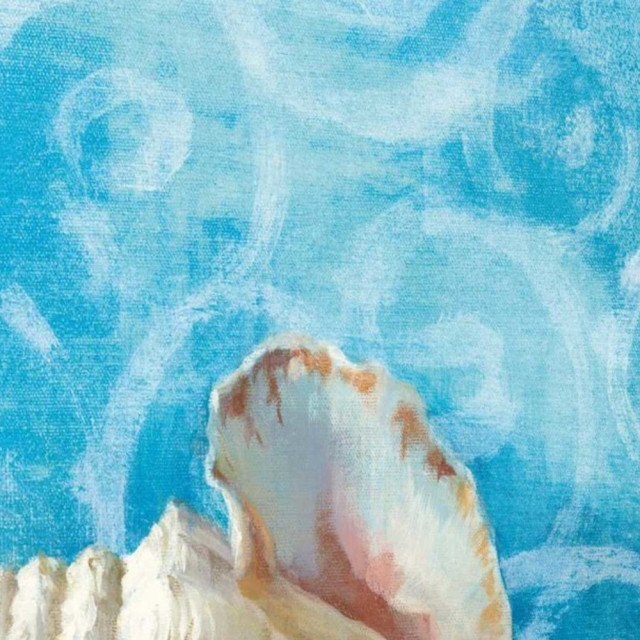 20" Mod Blue Scroll Coastal Conch 4 Giclee Wrap Canvas Wall Art - Beach ...
