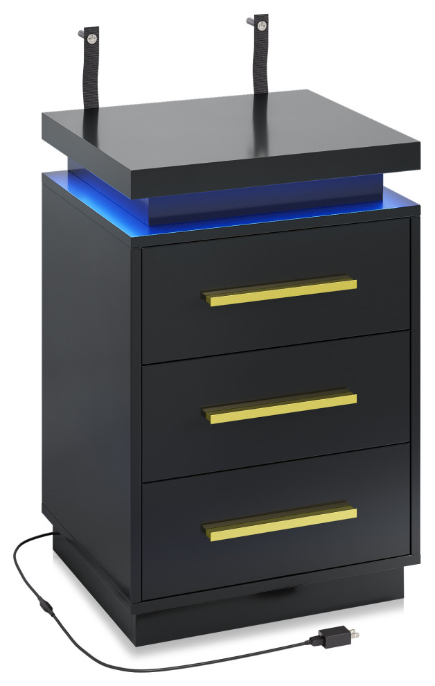 End Table Nightstand with RF Remote-Controlled LED Lights, Three ... End Table Nightstand with RF Remote-Controlled LED Lights, Three ...