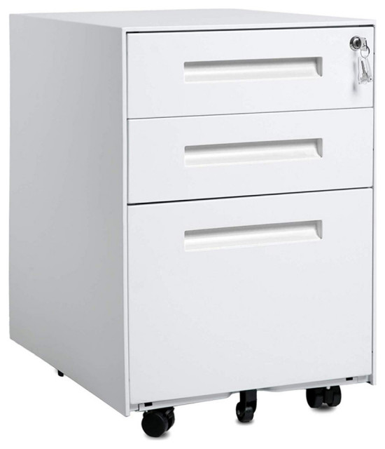 3 Drawer Mobile Metal File Cabinet With Lock And Keys White ...