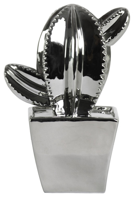 Ceramic Star Cactus Figurine on Square Tapered Pot, Silver ...