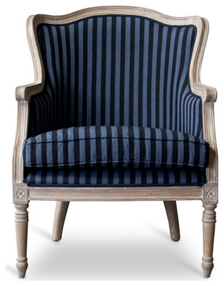 Maklaine Traditional Wood/Cotton Stripes Pattern Accent Chair in Black ...