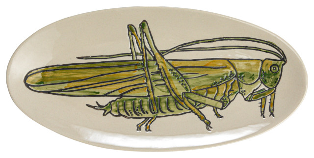 Hand-Painted Stoneware Grasshopper Plate, Green and White ...