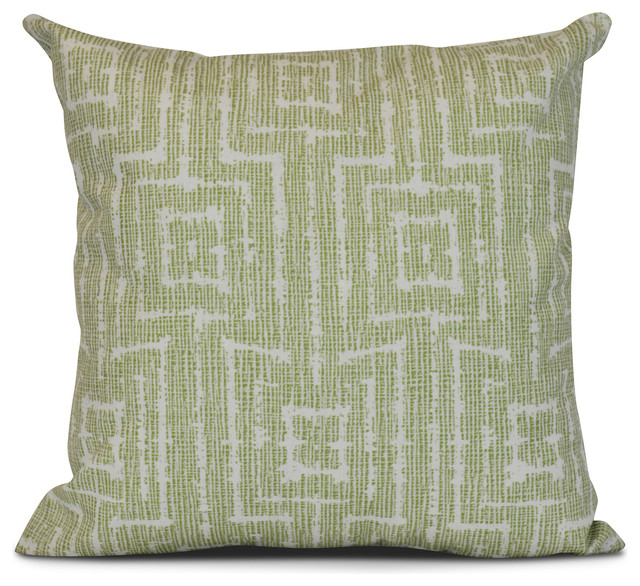 16x16", Woven Tiki, Geometric Print Outdoor Pillow, Green, 20"X20 ...