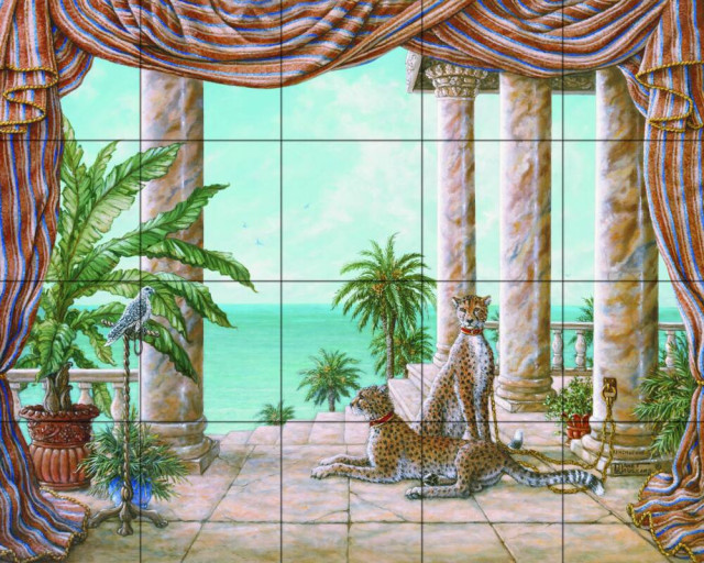 Tile Mural Kitchen Backsplash JK-Royal Hunters by Janet Kruskamp, 30" W ...